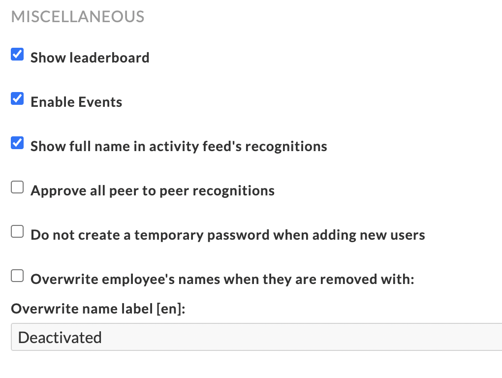 Other Miscellaneous Settings